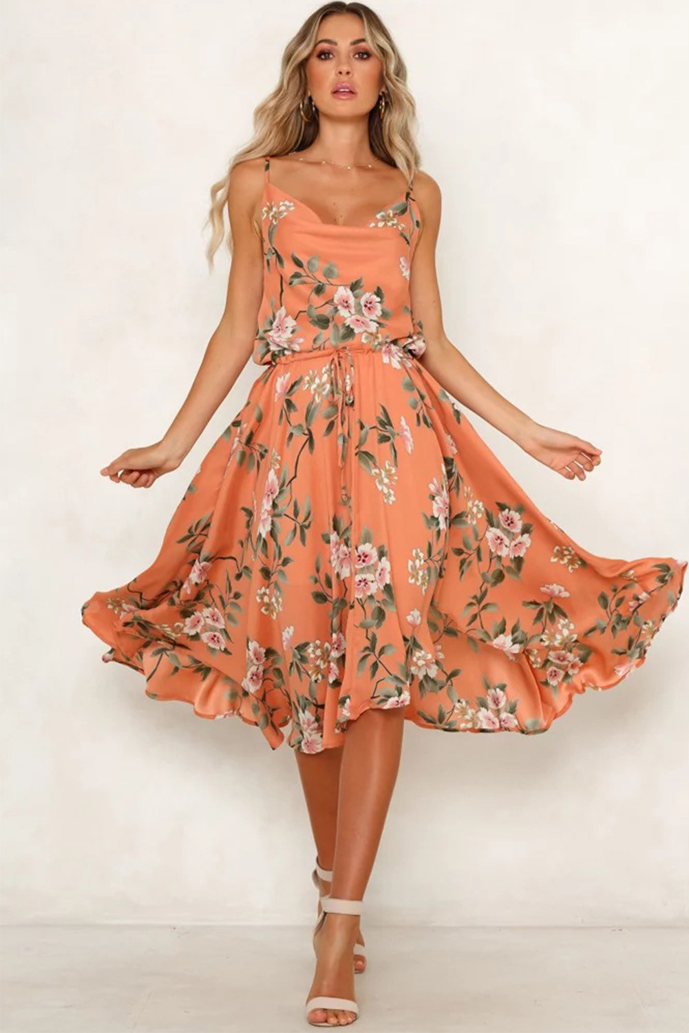 Wholesale Push it production, Cheap Orange Floral Print Spaghetti Strap ...