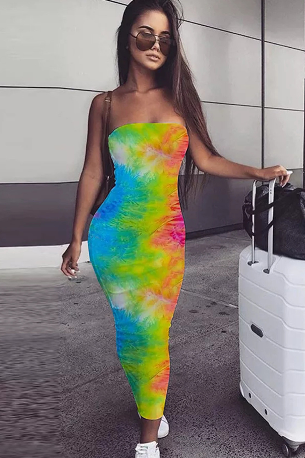 Us 8 8 Multicolor Tie Dye Strapless Bodycon Long Dress Wholesale Online
