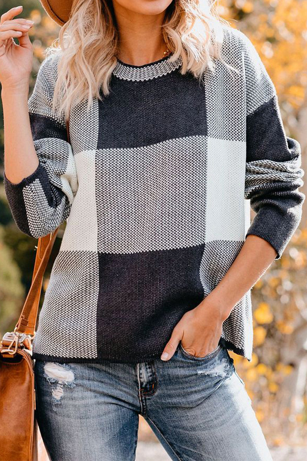 Wholesale Push it production, Cheap Black Checkered Knit Sweater Online