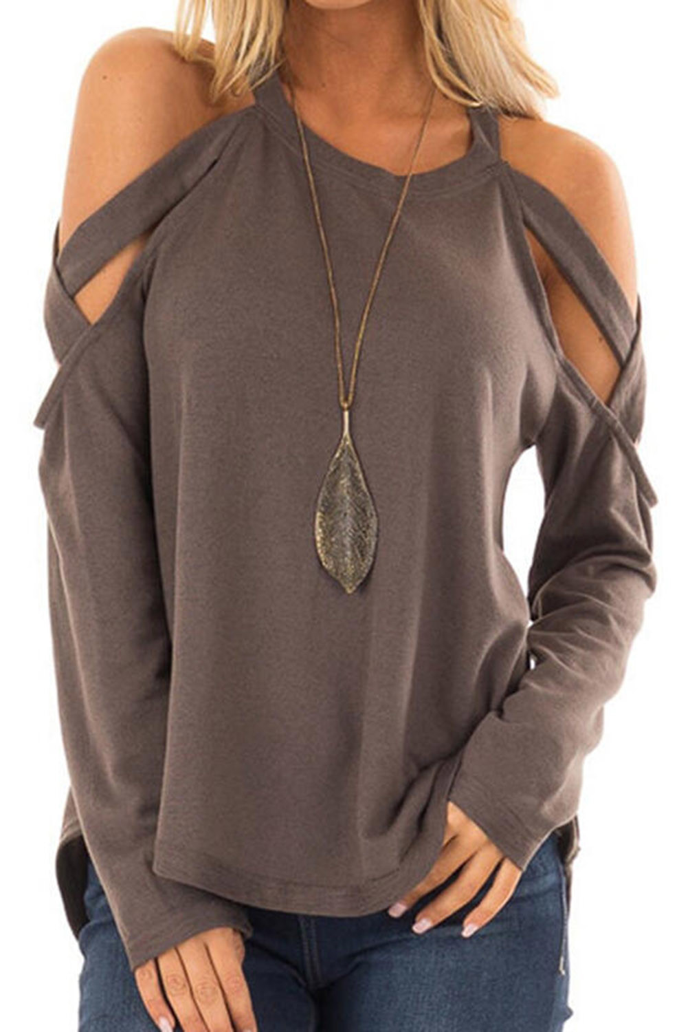 Wholesale Push it production, Cheap Brown Cold Shoulder Criss Cross Cut ...