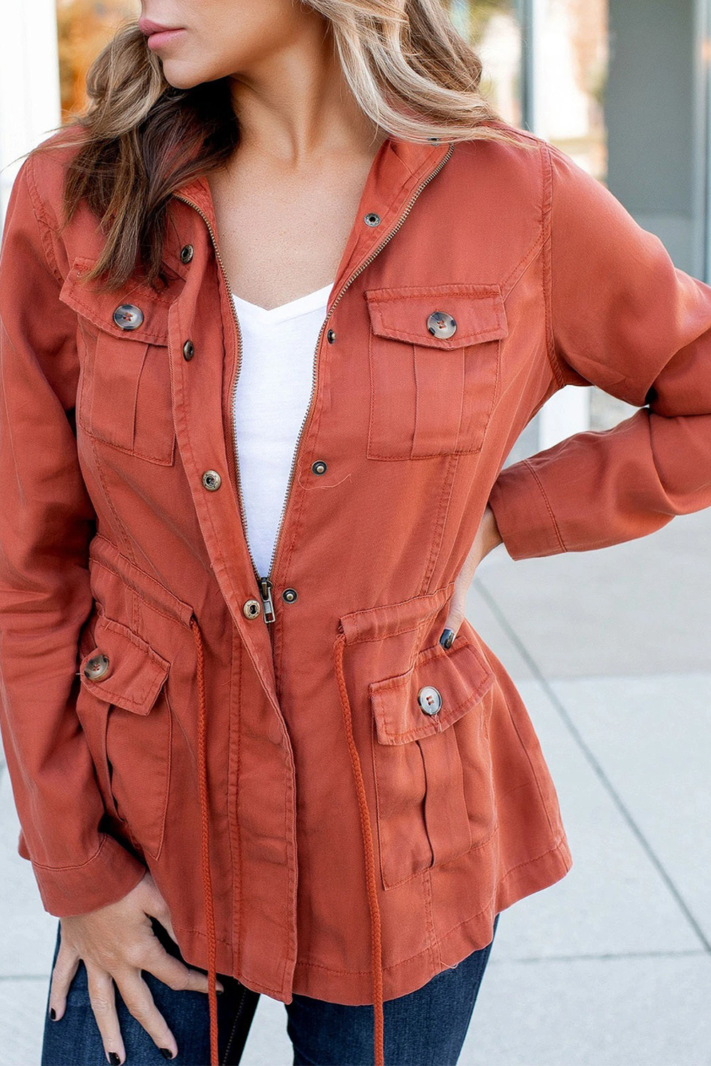 Wholesale Other Category, Cheap Orange Zipper Snaps Drawstring Jacket ...