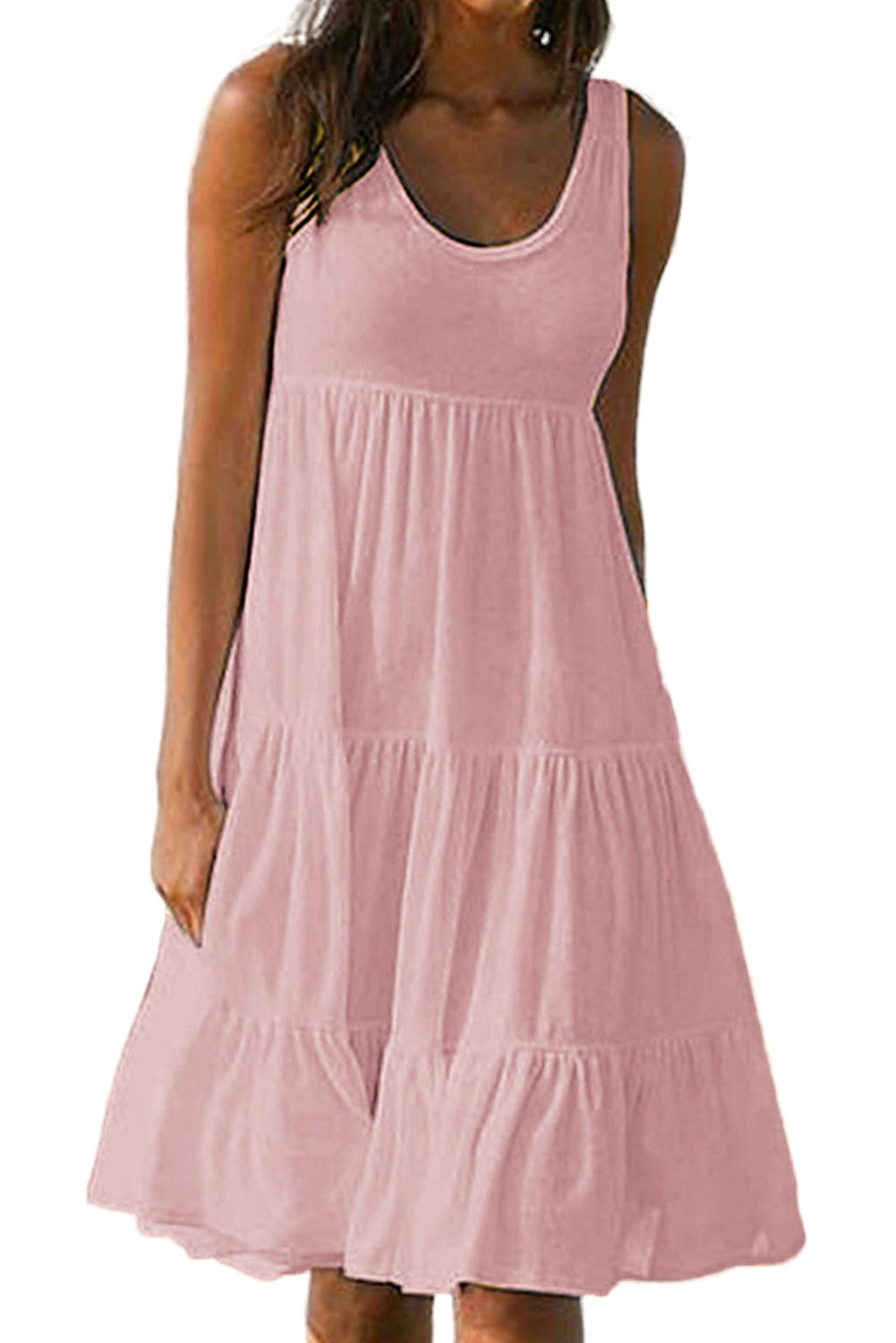 US$6.4 Pink Ruffled Layered Knee Length Sundress Wholesale Online
