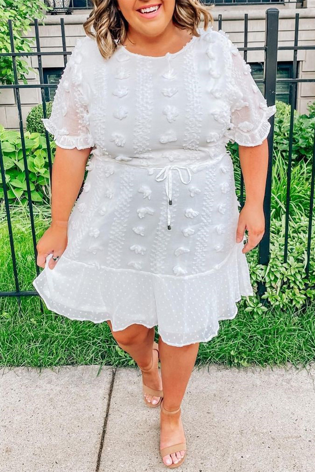 Wholesale Other Category, Cheap White Textured Ruffle Plus Size Dress ...